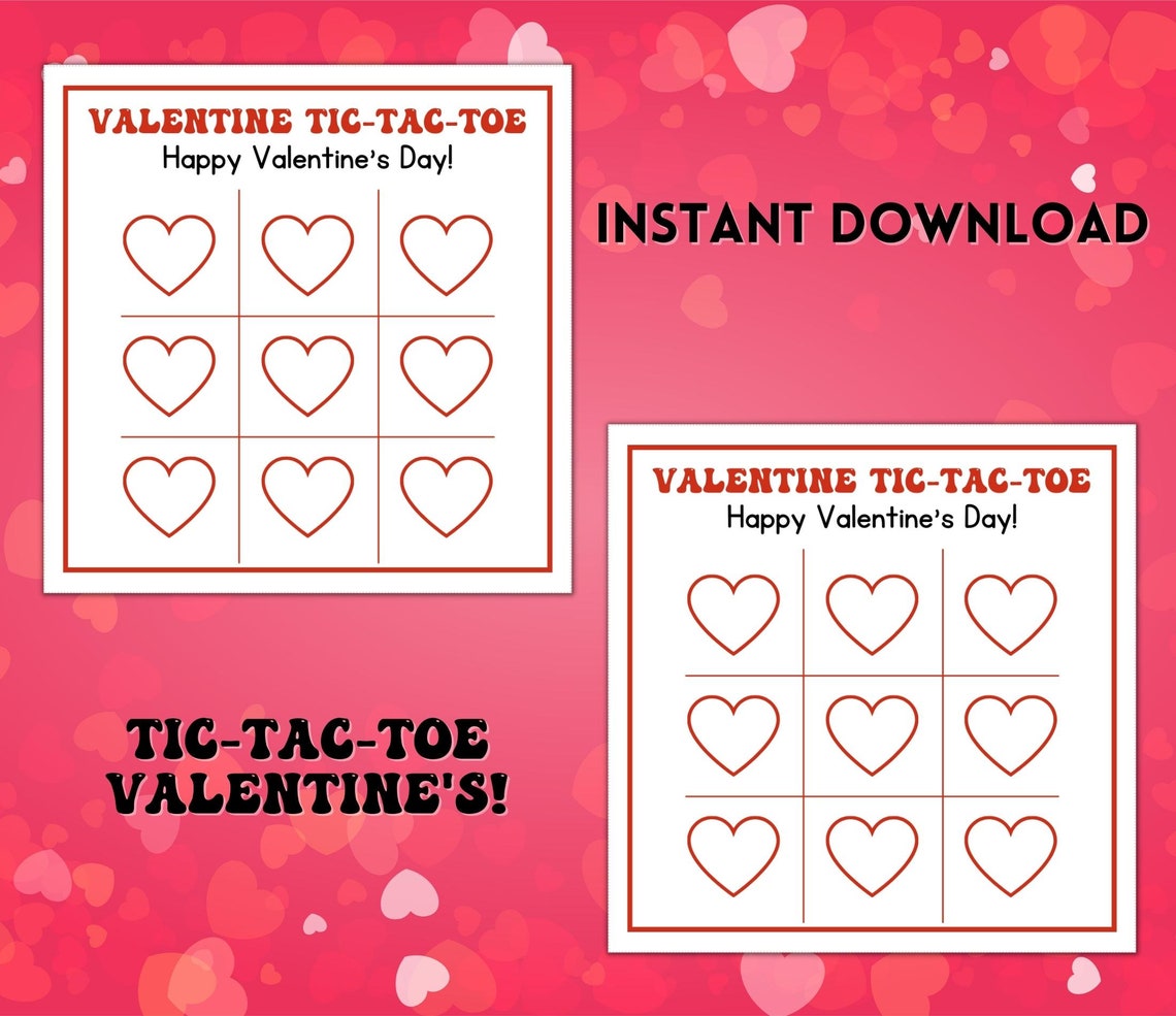 Printable Valentine's Day Tic Tac Toe Cards, Valentine Tic Tac Toe Card ...