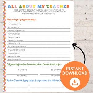 Get to Know You Questionnaire, Getting to Know You Printable, Teacher ...