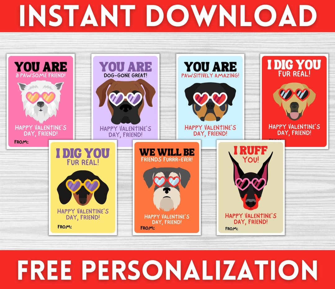 Instant Download Printable Puppy Valentine's Day Cards Kids School ...