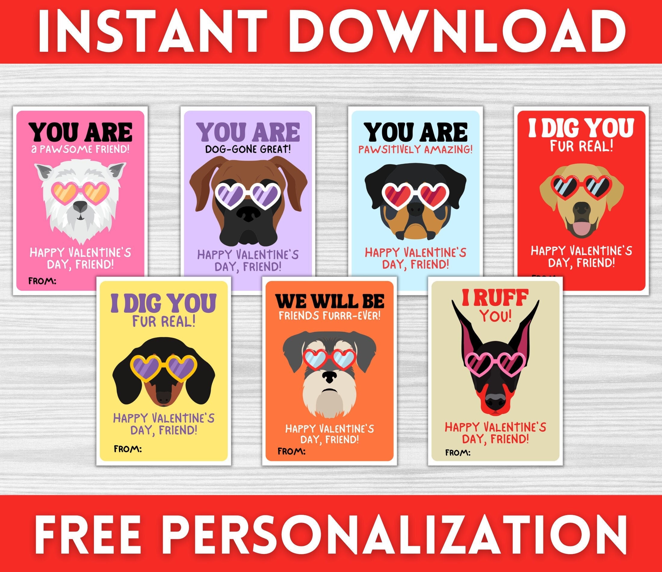 Instant Download Printable Puppy Valentine's Day Cards - Etsy
