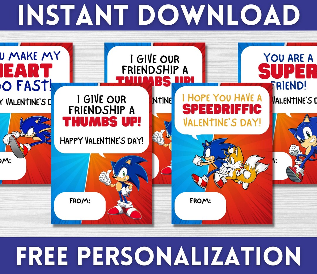 Sonic Hedgehog Valentine Cards Kids Valentine Cards - Etsy