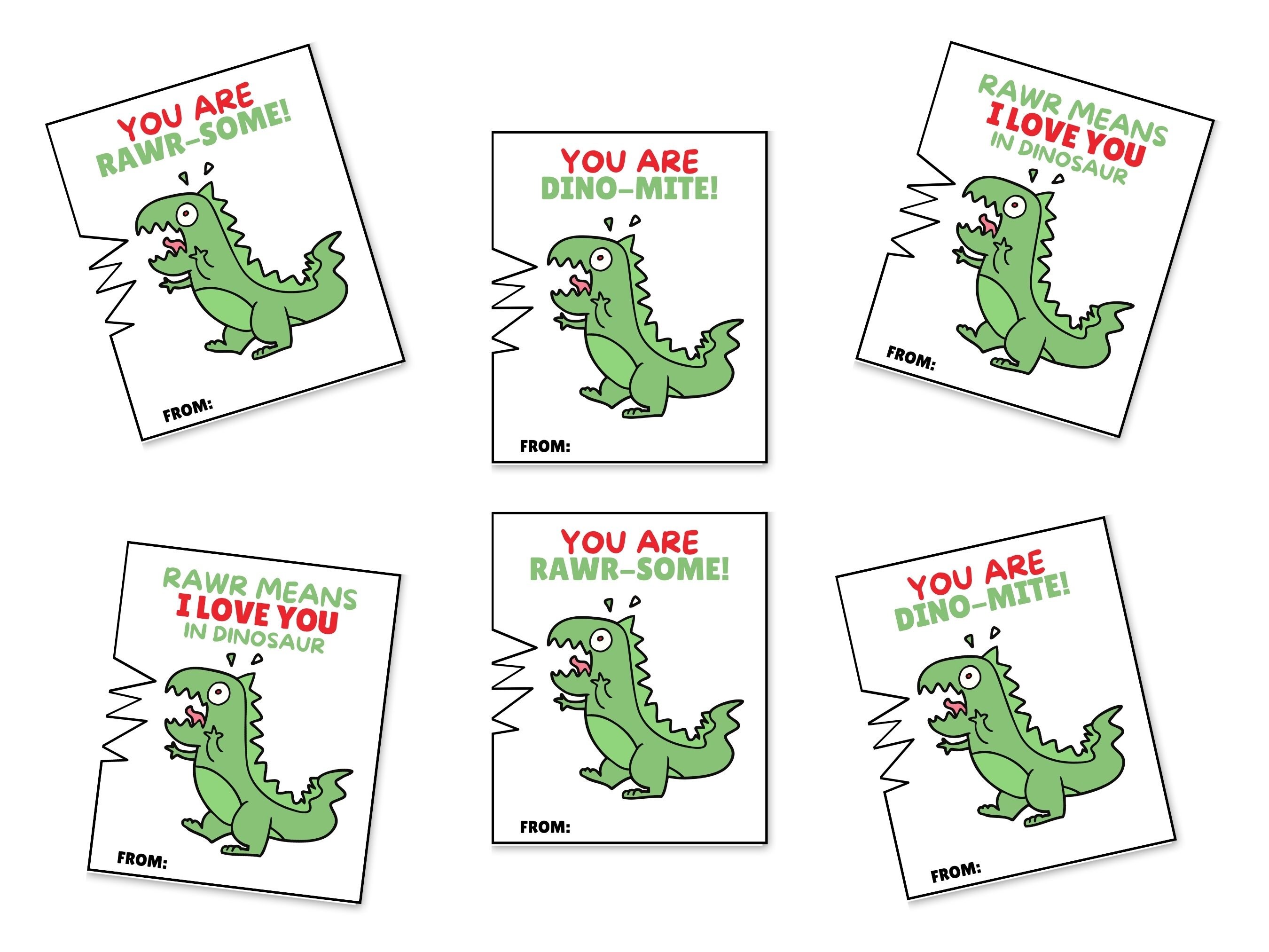 Editable Dinosaur Valentine Cards, Kids Printable Valentines (digital ...
