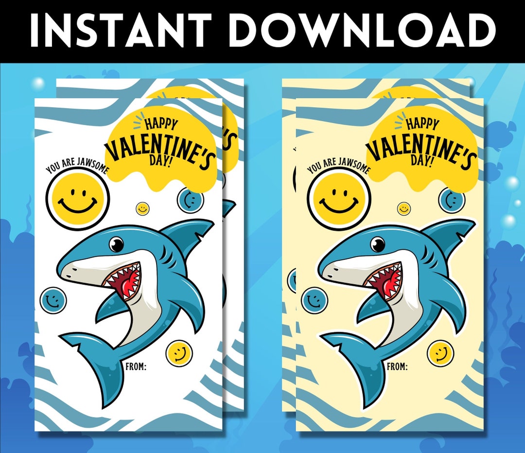 INSTANT DOWNLOAD Shark Valentine's Day Cards, Printable Funny Valentine ...