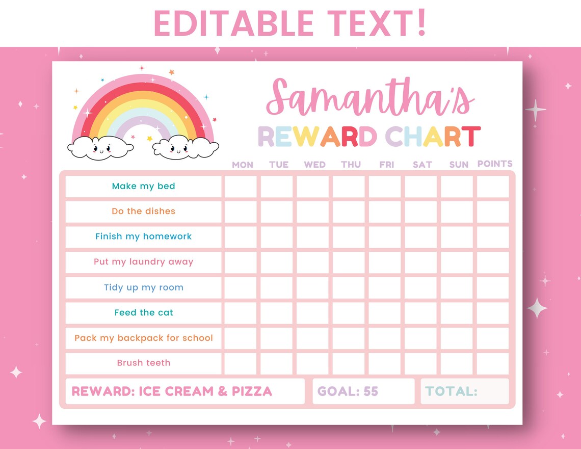 EDITABLE Rainbow Reward Chart Rainbow Behavior Chart Pastel - Etsy