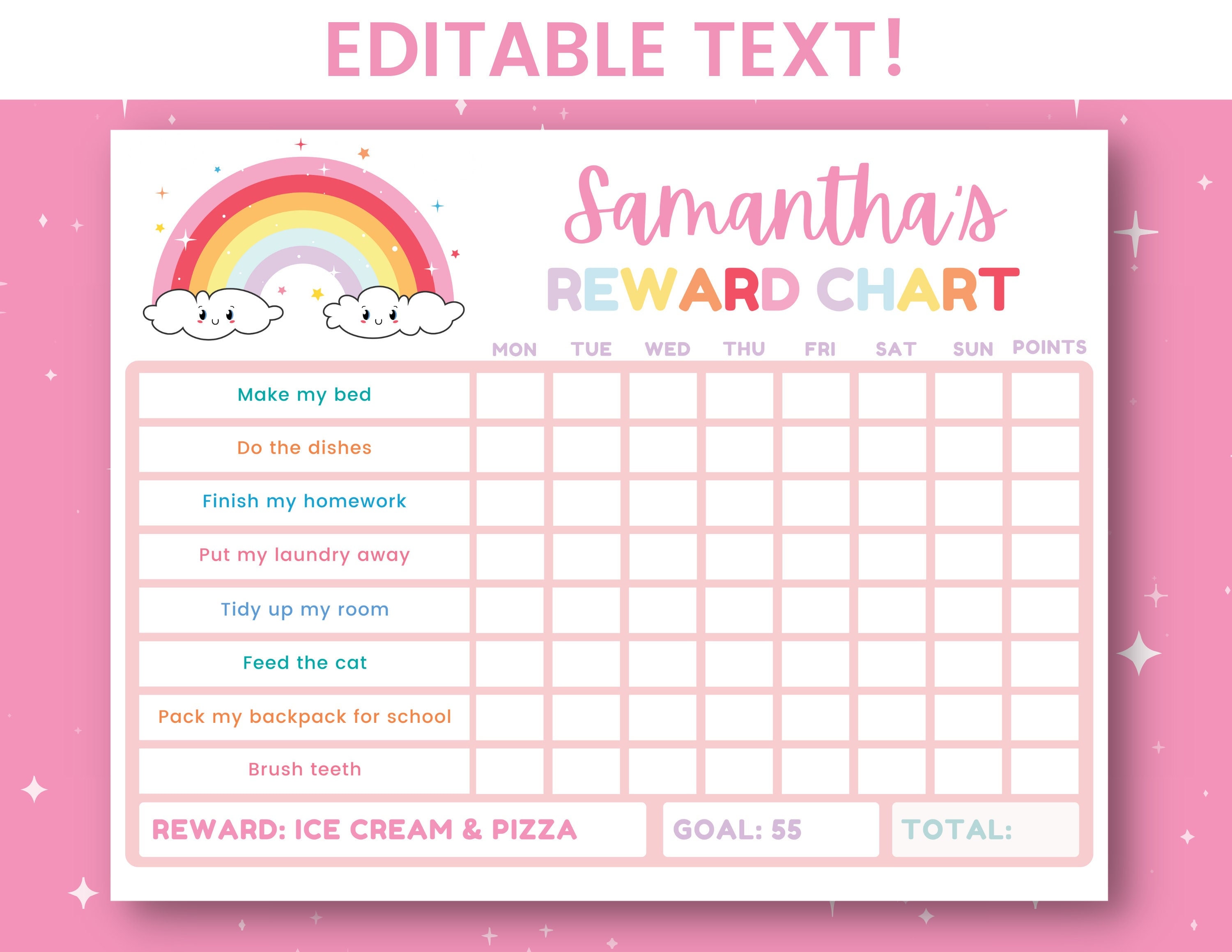 EDITABLE Rainbow Reward Chart Rainbow Behavior Chart Pastel - Etsy