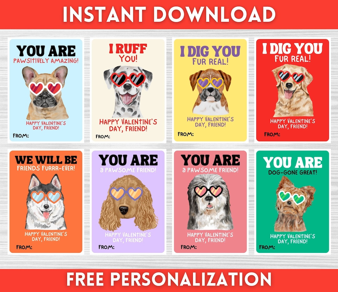 Instant Download Printable Puppy Valentine's Day Cards Kids School ...