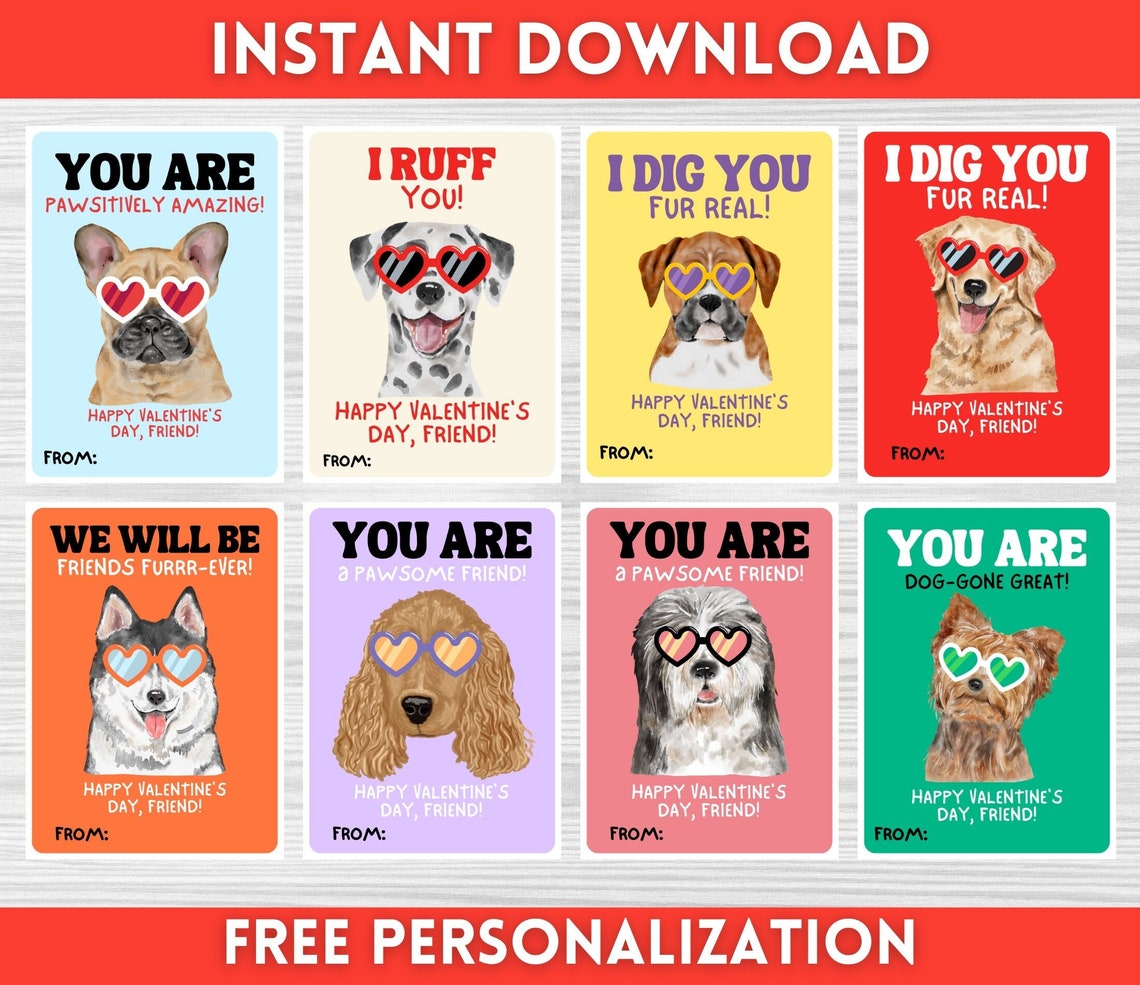 Instant Download Printable Puppy Valentine's Day Cards Kids School ...