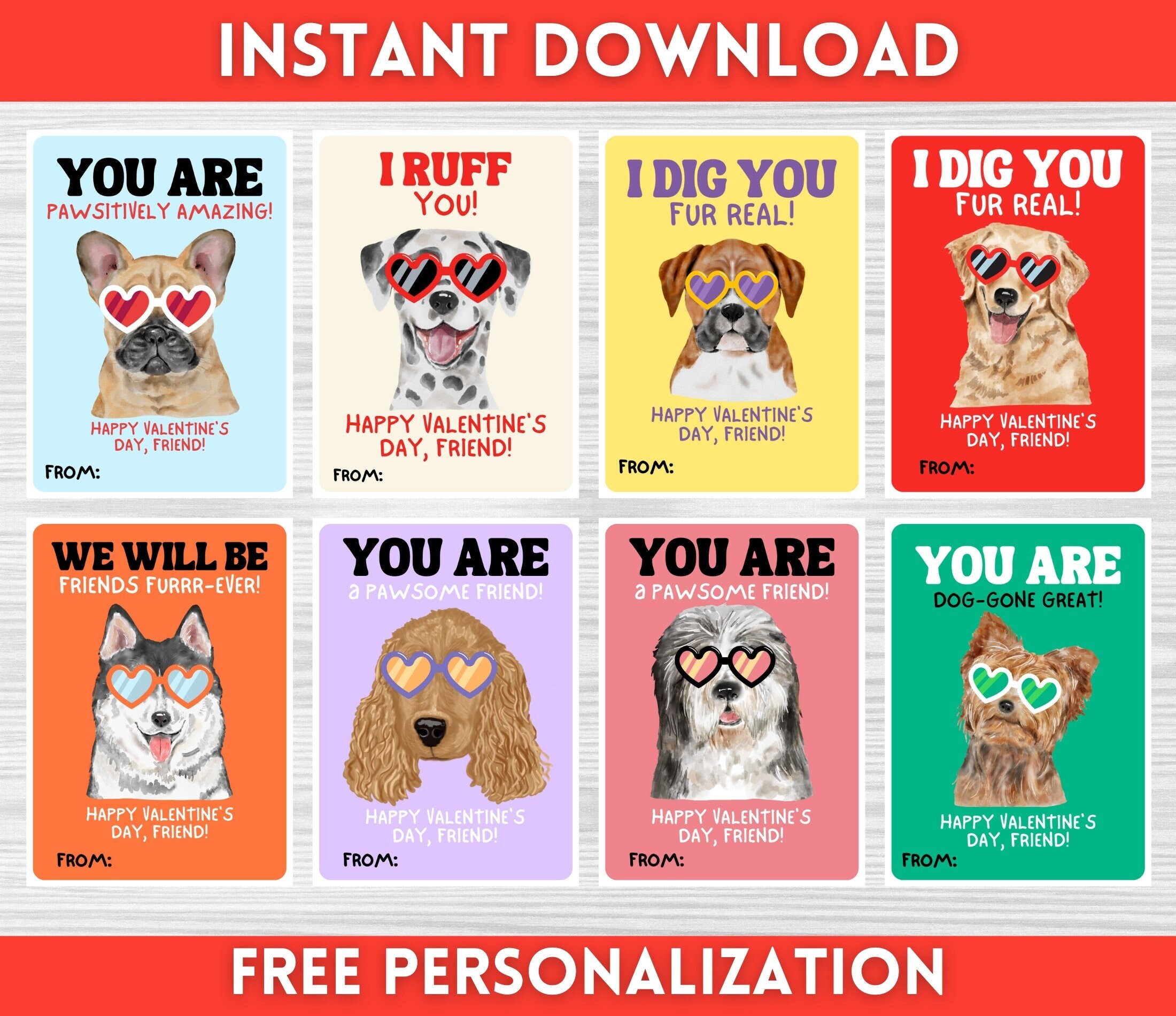Instant Download Printable Puppy Valentine's Day Cards - Etsy