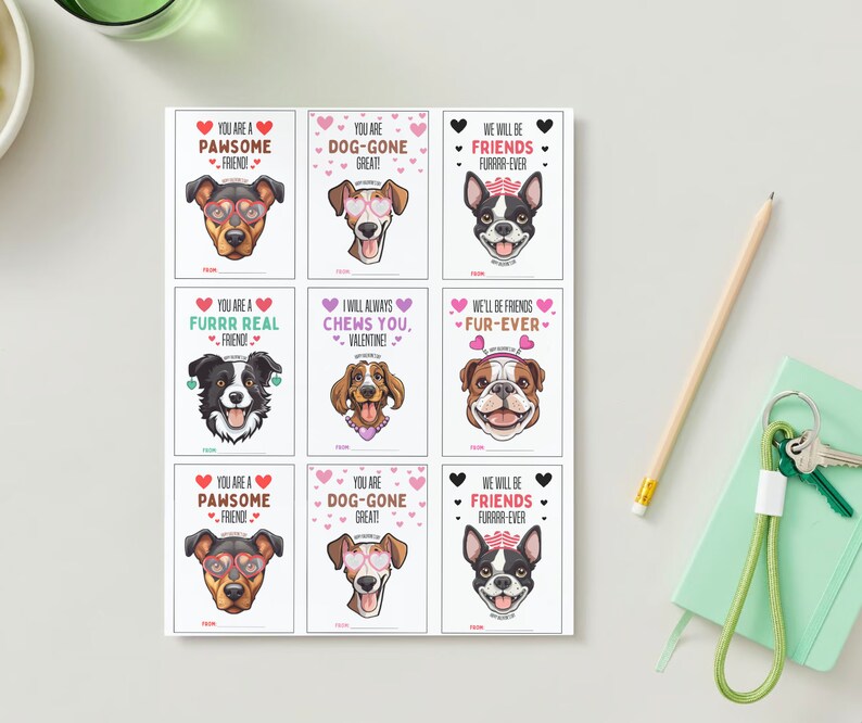 Puppy Valentine's Day Cards for Kids, DIY Classroom Valentines (digital ...