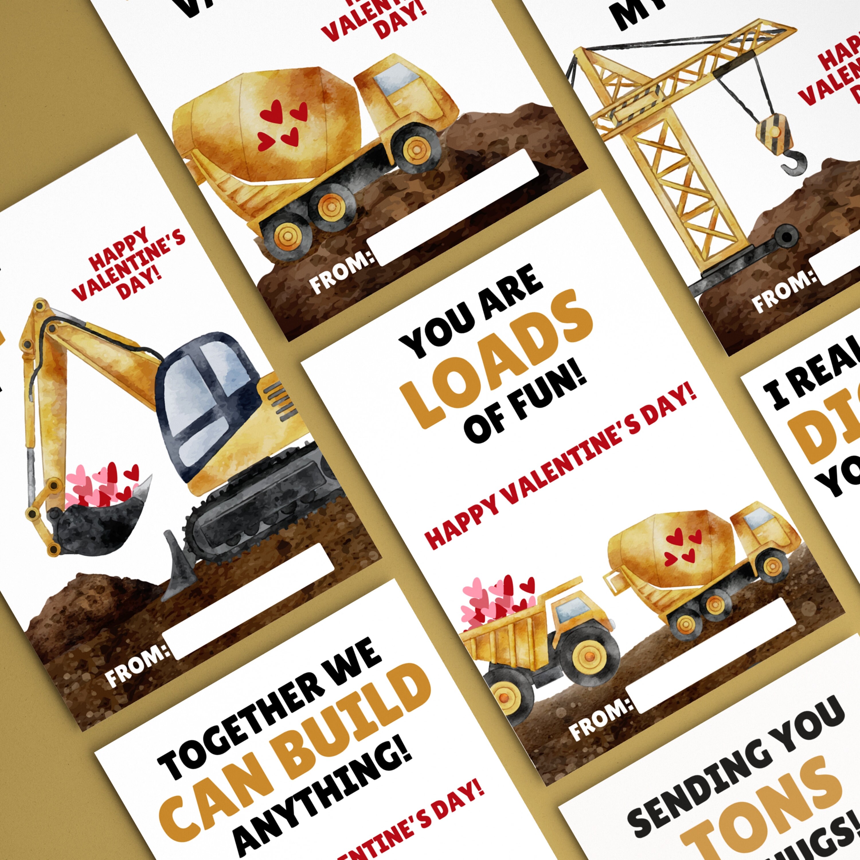 Construction Valentine's Day Cards for Kids, Digger Truck Classroom ...