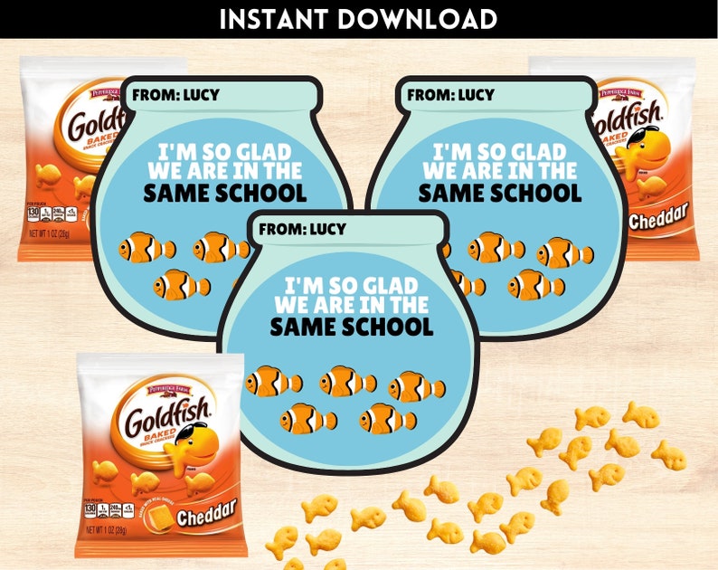 Same School Fish Valentine's Day Cards - Instant Download Goldfish ...