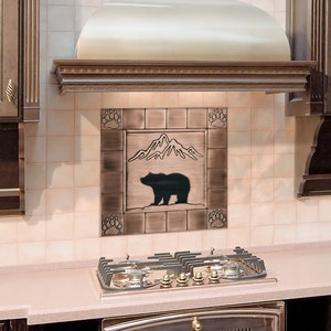 Large Bear and Mountains - SET of 21 HANDMADE Tiles - Copper, Brass or ...