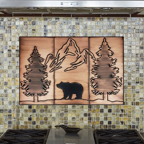 Bear and Mountains 100% Copper Brass or Stainless Steel Tile - Etsy