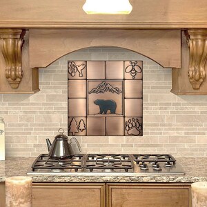 Bear and Mountains - SET of 13 HANDMADE Tiles - Copper, Brass or ...