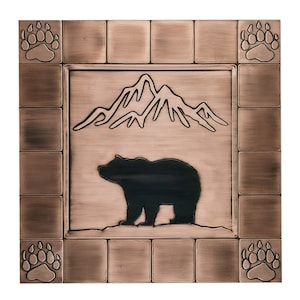Large Bear and Mountains - SET of 21 HANDMADE Tiles - Copper, Brass or ...