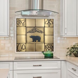 Bear and Mountains - Set of 13 Handmade Tiles - 100% Copper, Stainless ...
