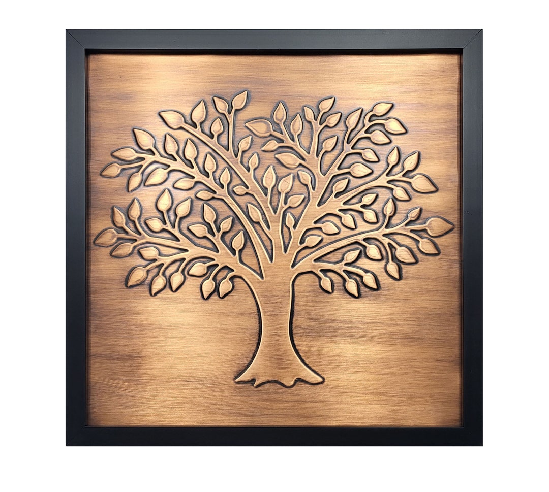 Tree of Life in a Beautiful Wooden Frame. Handmade, 100% Copper and ...