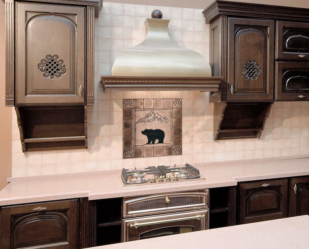 Large Bear and Mountains - SET of 21 HANDMADE Tiles - Copper, Brass or ...
