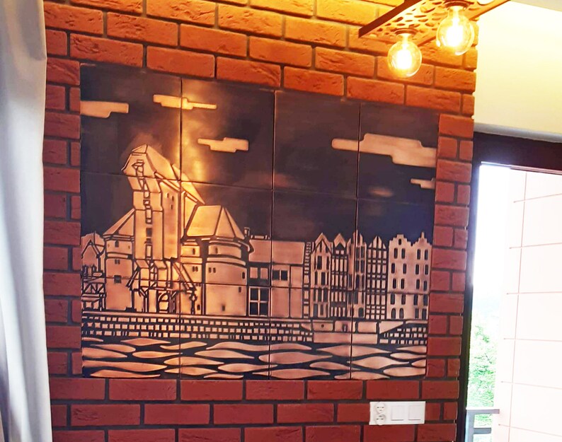 Beautiful City View - Set of 12 Handmade Tiles - 100% Copper, Brass or ...