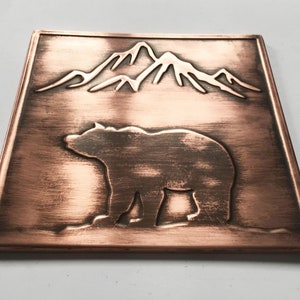 Bear and Mountains 100% Copper, Brass or Stainless Steel Tile, Handmade ...