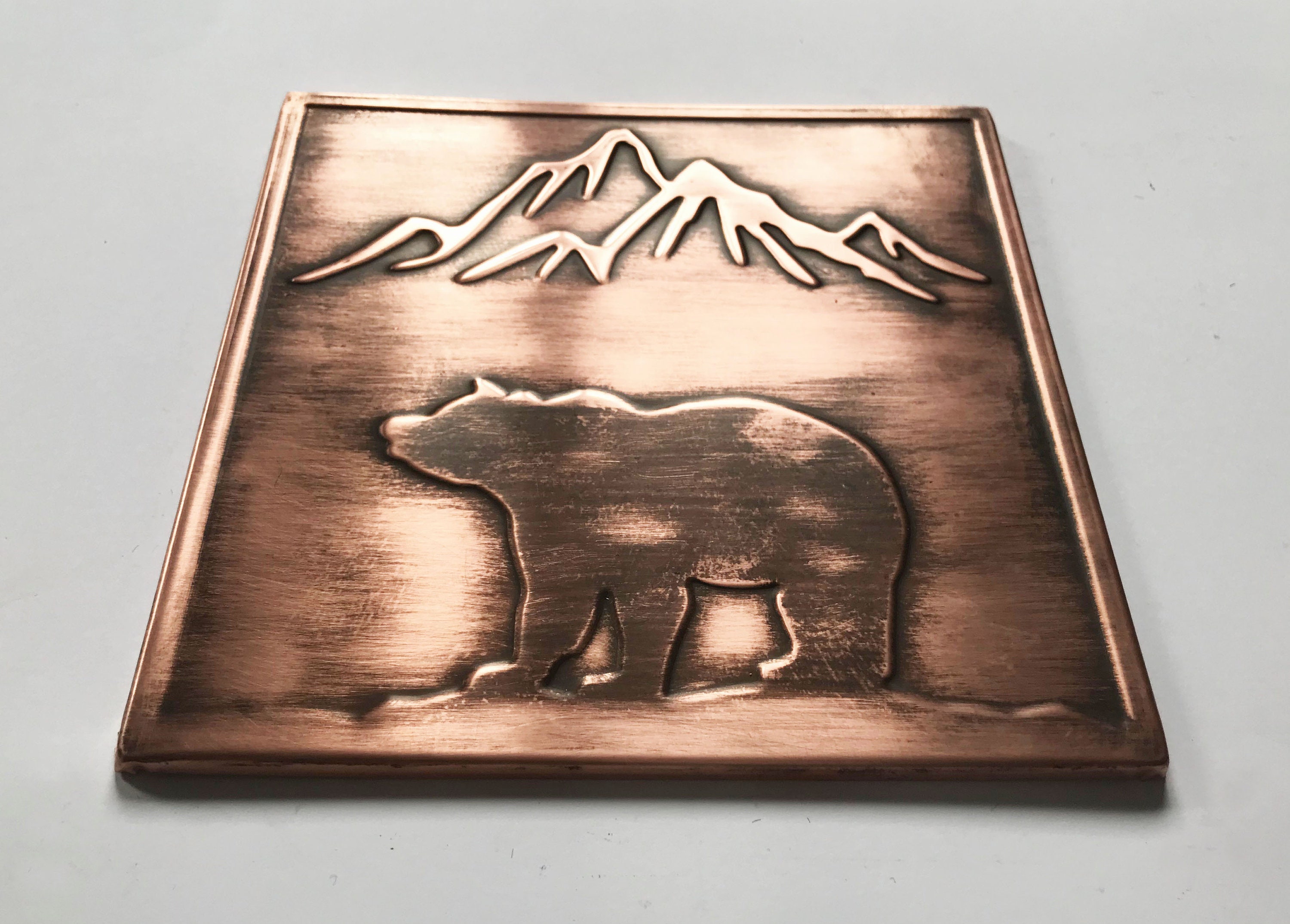 Bear and Mountains 100% Copper, Brass or Stainless Steel Tile, Handmade ...