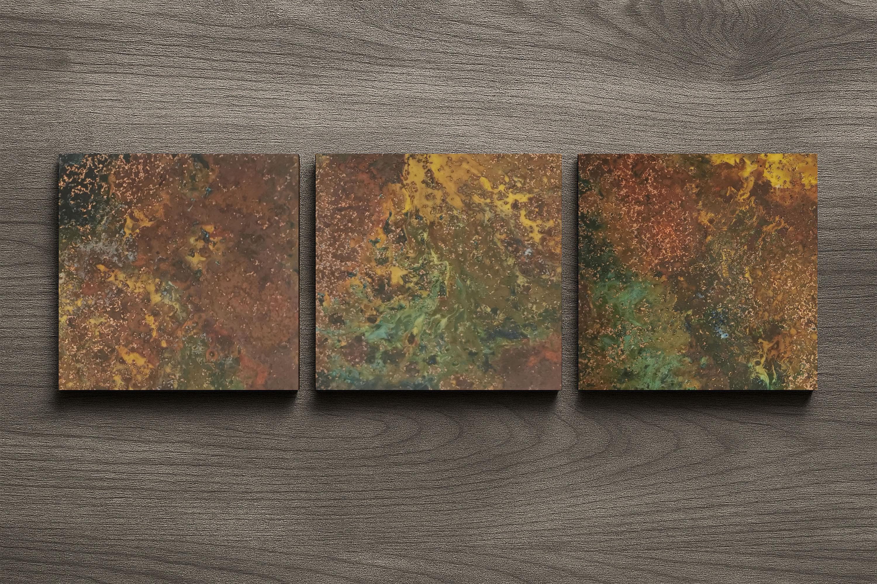 Real Copper Wall Art – 3 Panel Patina Metal Artwork – Savage Copper Bloom – Modern Rustic Decor ...