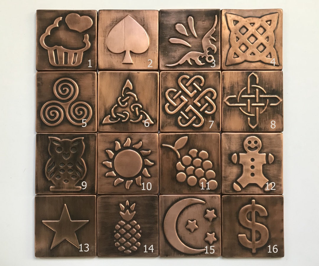 Set of Handmade Copper Celtic Tiles. Each Tile is 3.93" X 3.93" (10cm X ...