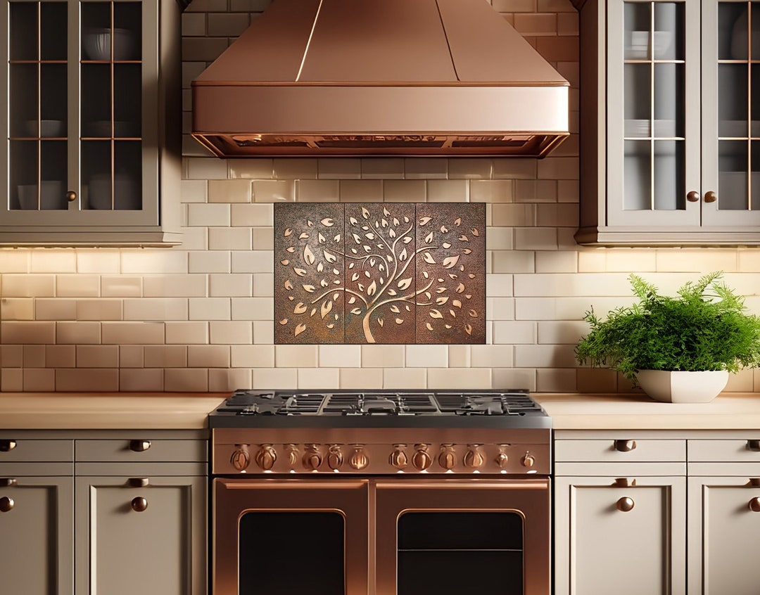 Handmade Tree With Falling Leaves Backsplash. - Set of 3 Handmade Tiles ...