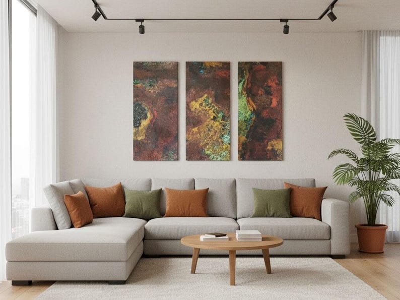 Real Copper Wall Art – 3 Panel Metal Artwork – Savage Copper Bloom ...