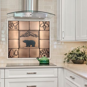 Bear and Mountains - SET of 13 HANDMADE Tiles - Copper, Brass or ...