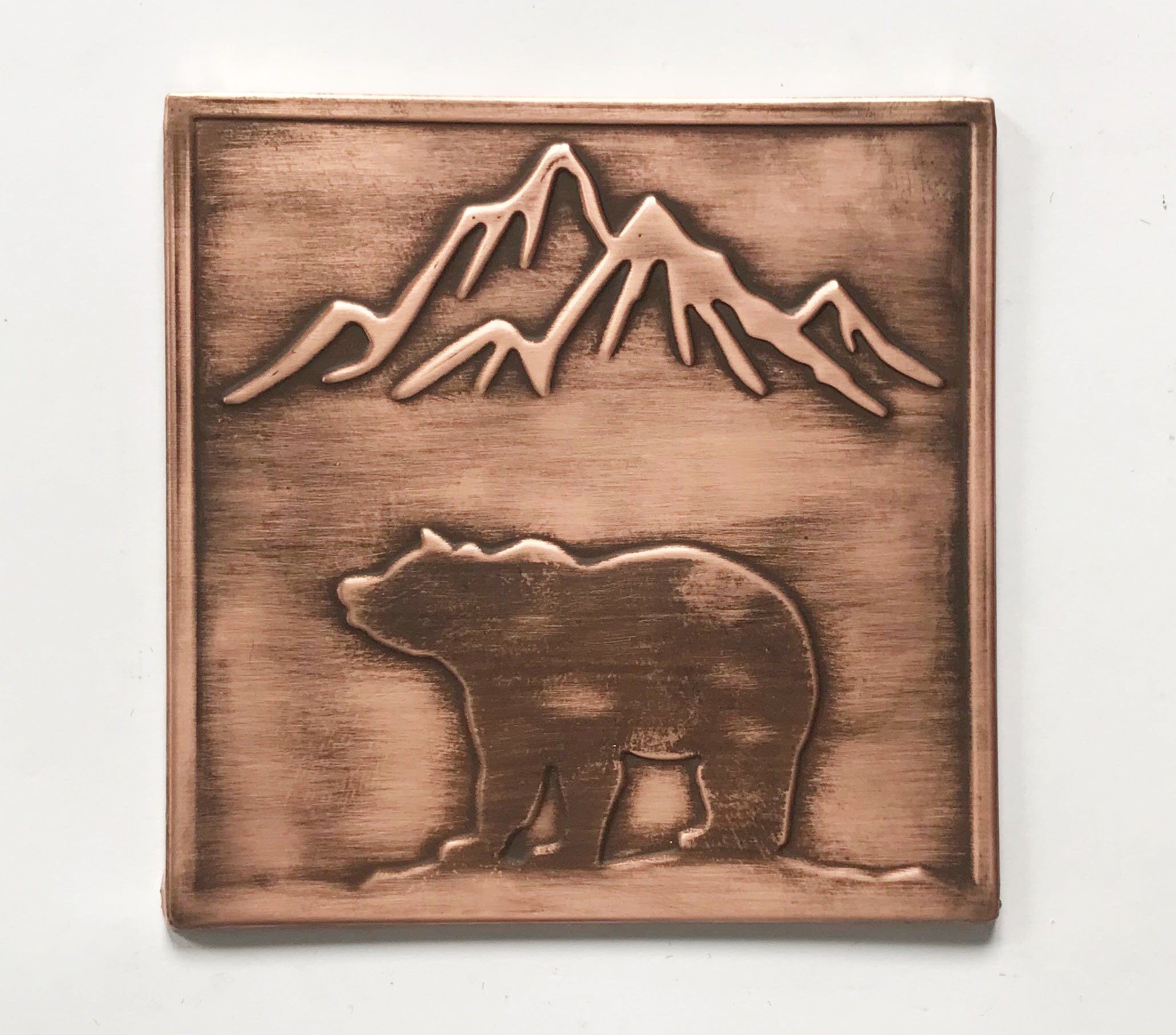 Bear and Mountains 100% Copper, Brass or Stainless Steel Tile, Handmade ...