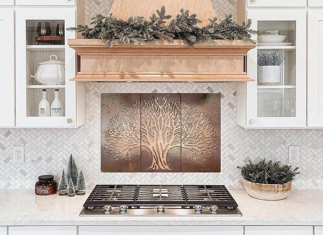Luxury Copper Tree of Life Tiles – Set of 3 Handmade Backsplash Panels ...