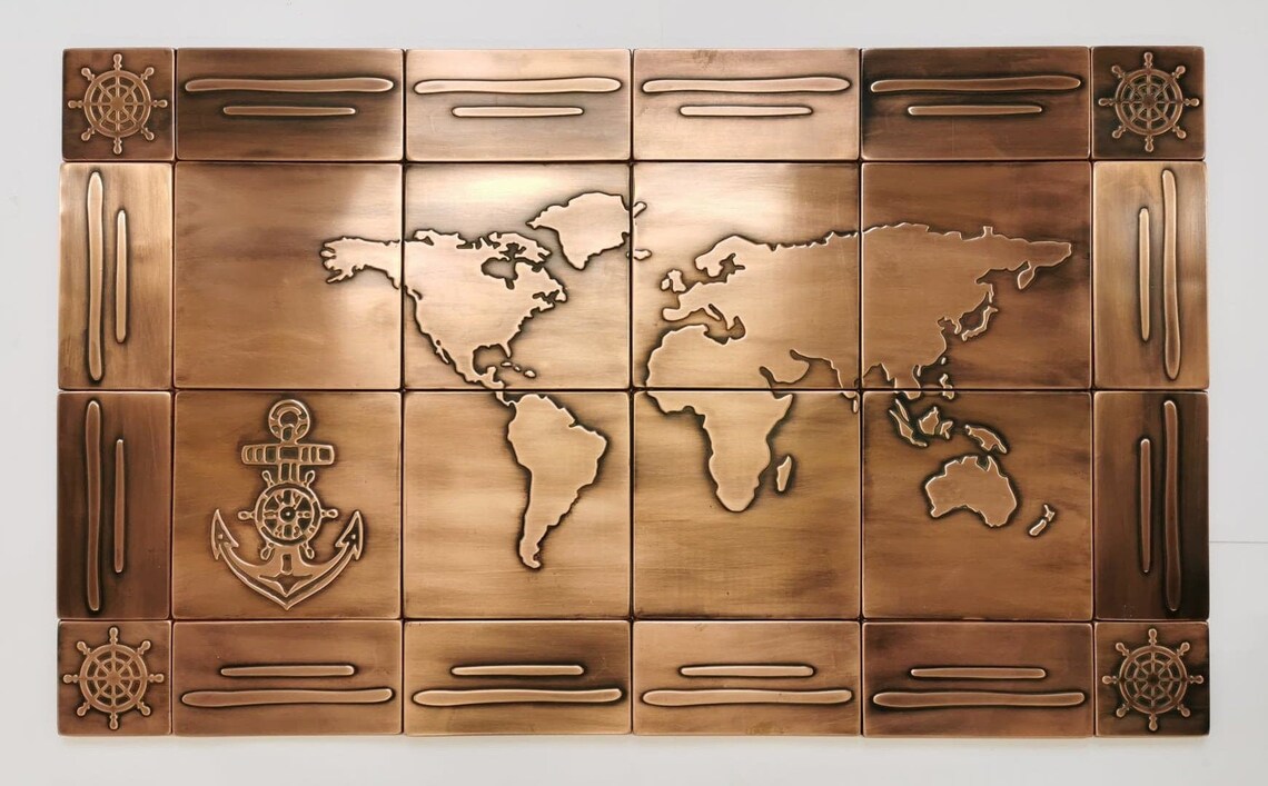 Beautiful Unique World Map. A Set of 24 Tiles. 100% Copper. - Etsy