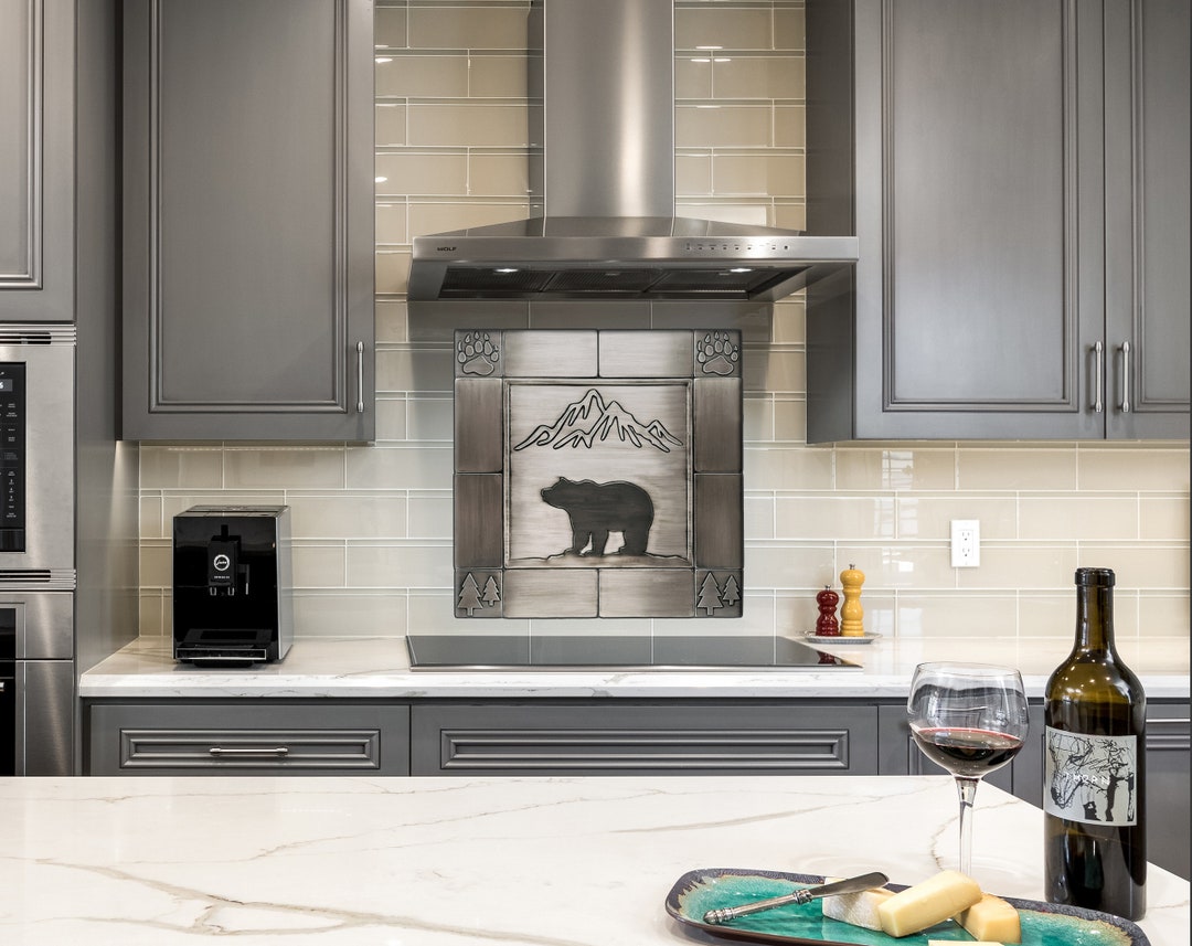 Bear and Mountains - SET of 13 HANDMADE Tiles - Copper, Brass or ...