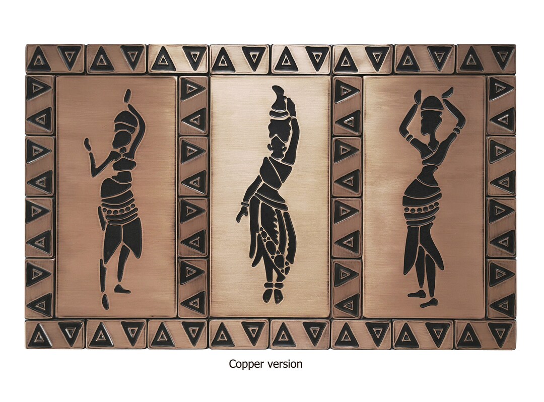 Three African Woman Tribal - Set of 35 Handmade Tiles - 100% Copper ...