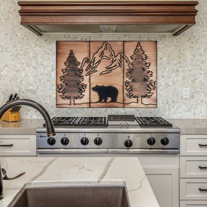 Bear, Mountains and Two Pines - Beautiful Set of 3 Handmade Tiles - 100 ...