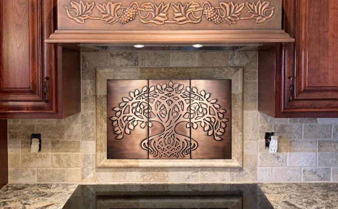 Viking Tree of Life Tile Set – 3 Handmade Copper Panels With Norse ...