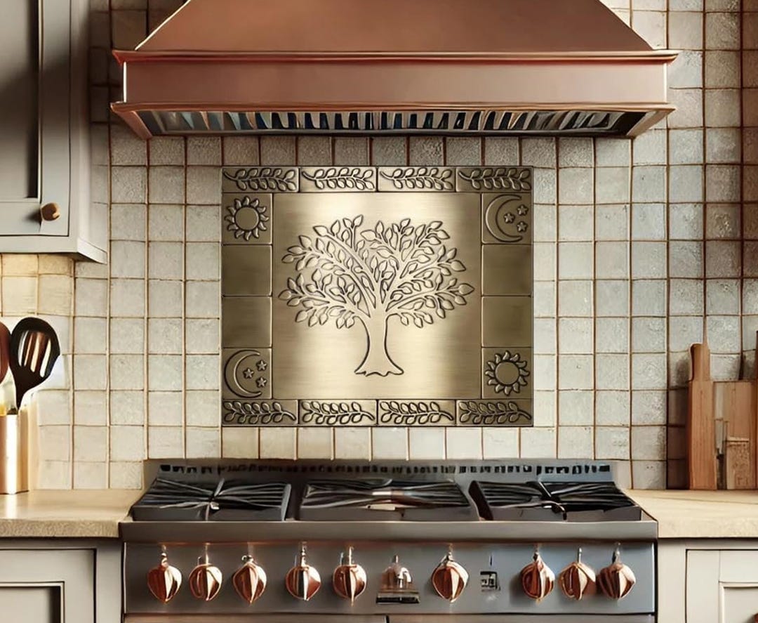 Brass Tree of Life Backsplash With Sun & Moon | Handmade Wall Art for ...
