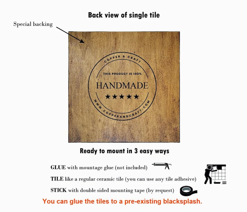 Gears Pattern - Set of 4 Handmade Tiles - 100% Stainless Steel, Copper ...