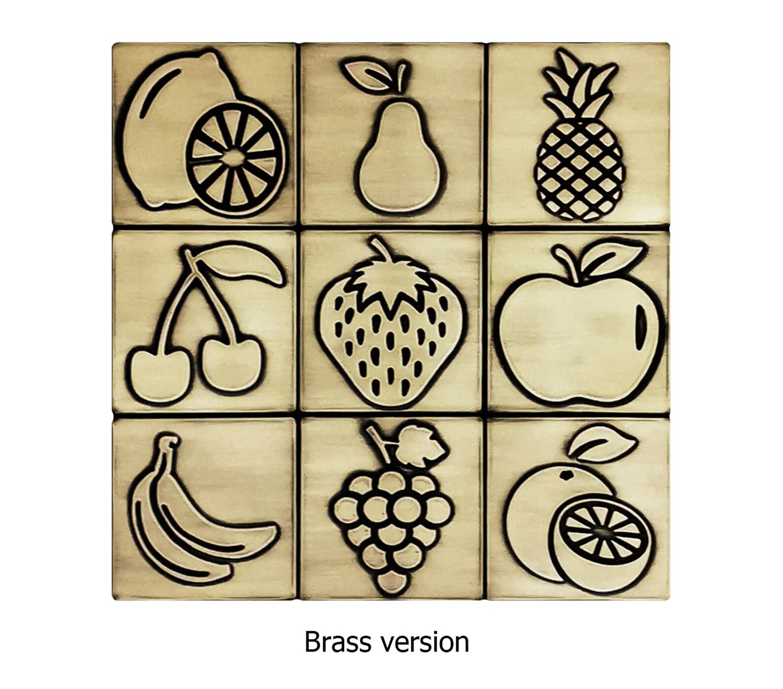 Fruits Set of 9 Handmade Tiles 100% Brass Copper or - Etsy