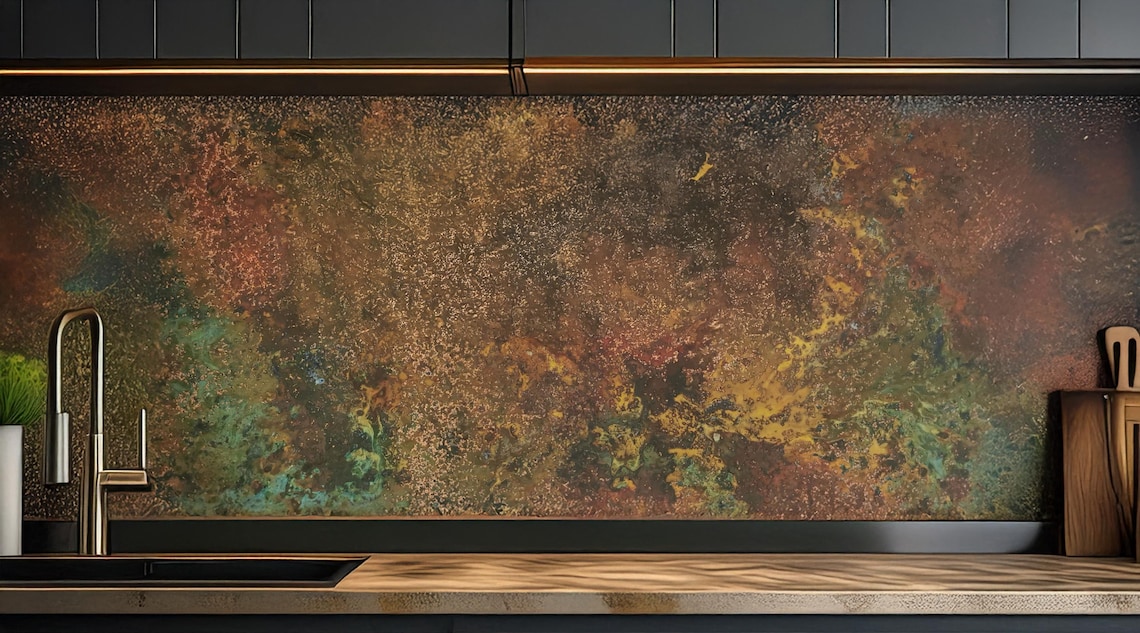 Copper Backsplash Panel – Handmade Metal Wall Art for Kitchen – Rustic ...