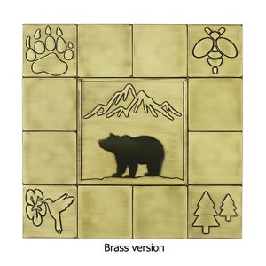 Bear and Mountains SET of 13 HANDMADE Tiles Copper Brass - Etsy