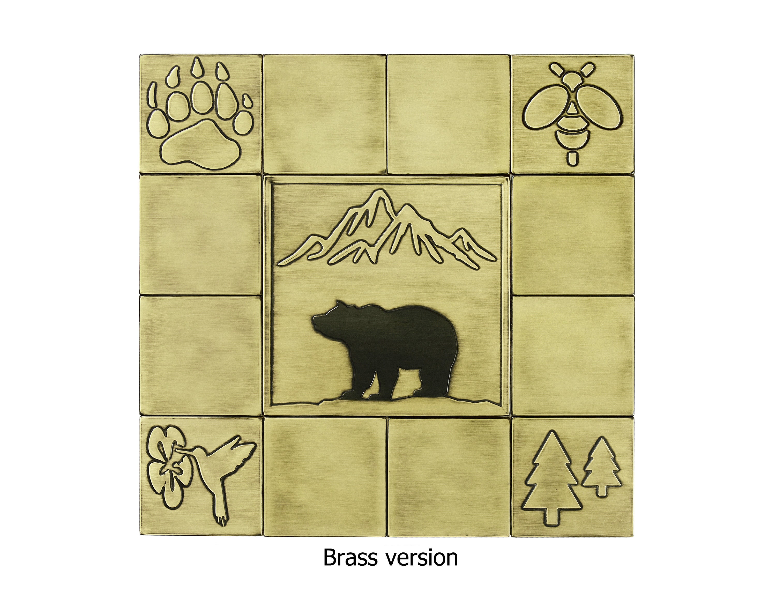 Bear and Mountains SET of 13 HANDMADE Tiles Copper Brass | Etsy