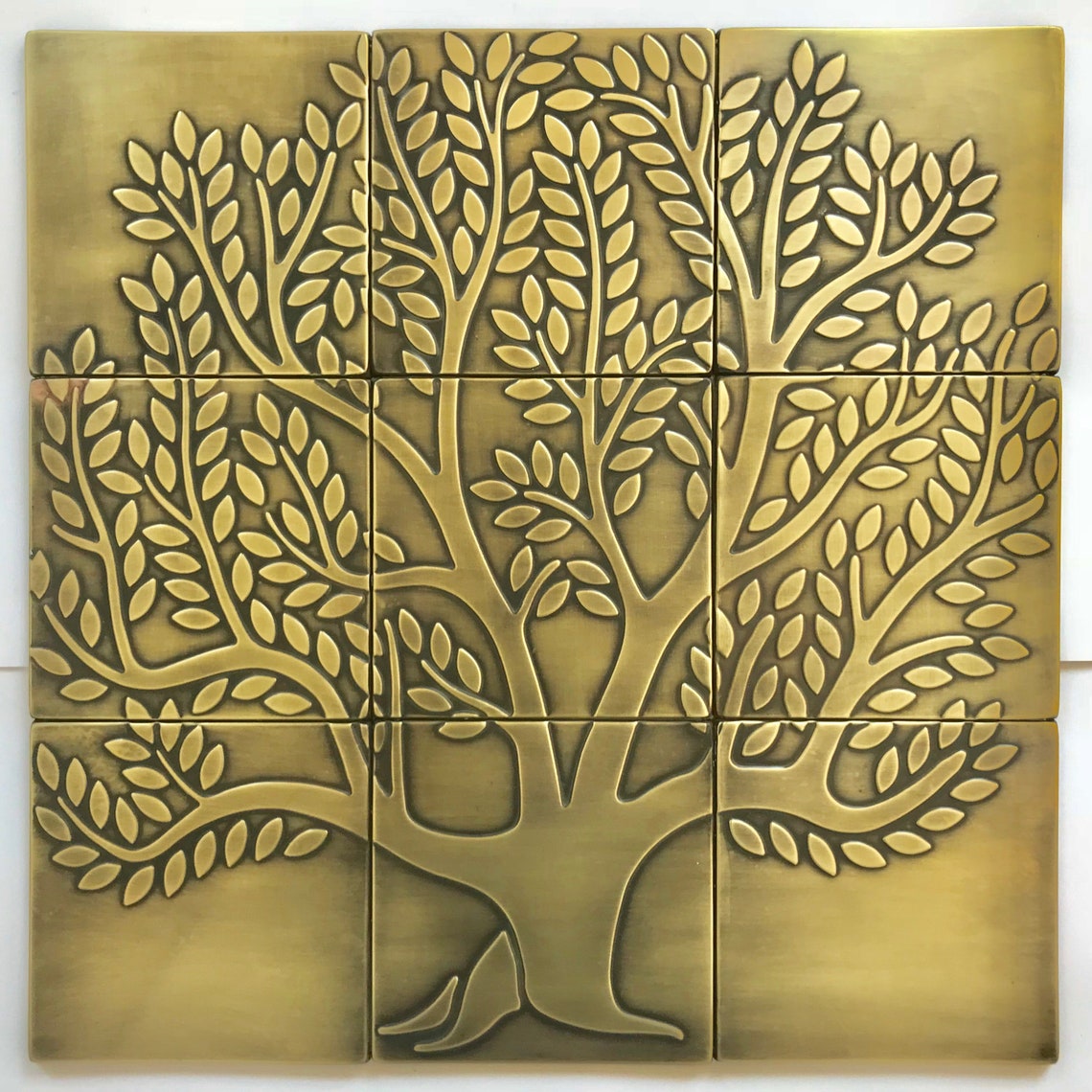 Tree of Life - 9 Handmade Brass Tiles. Material - 100% Brass, Covered ...