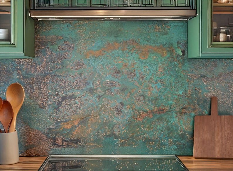 Real Copper Backsplash Panel – Oceanic Copper Pulse – Turquoise Patina ...
