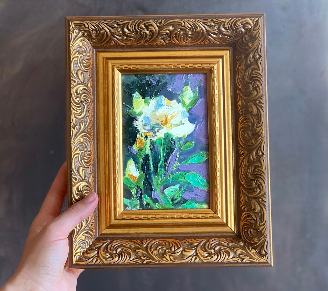 Vintage Framed Oil Painting With Rose, Roses Oil Framed Painting ...