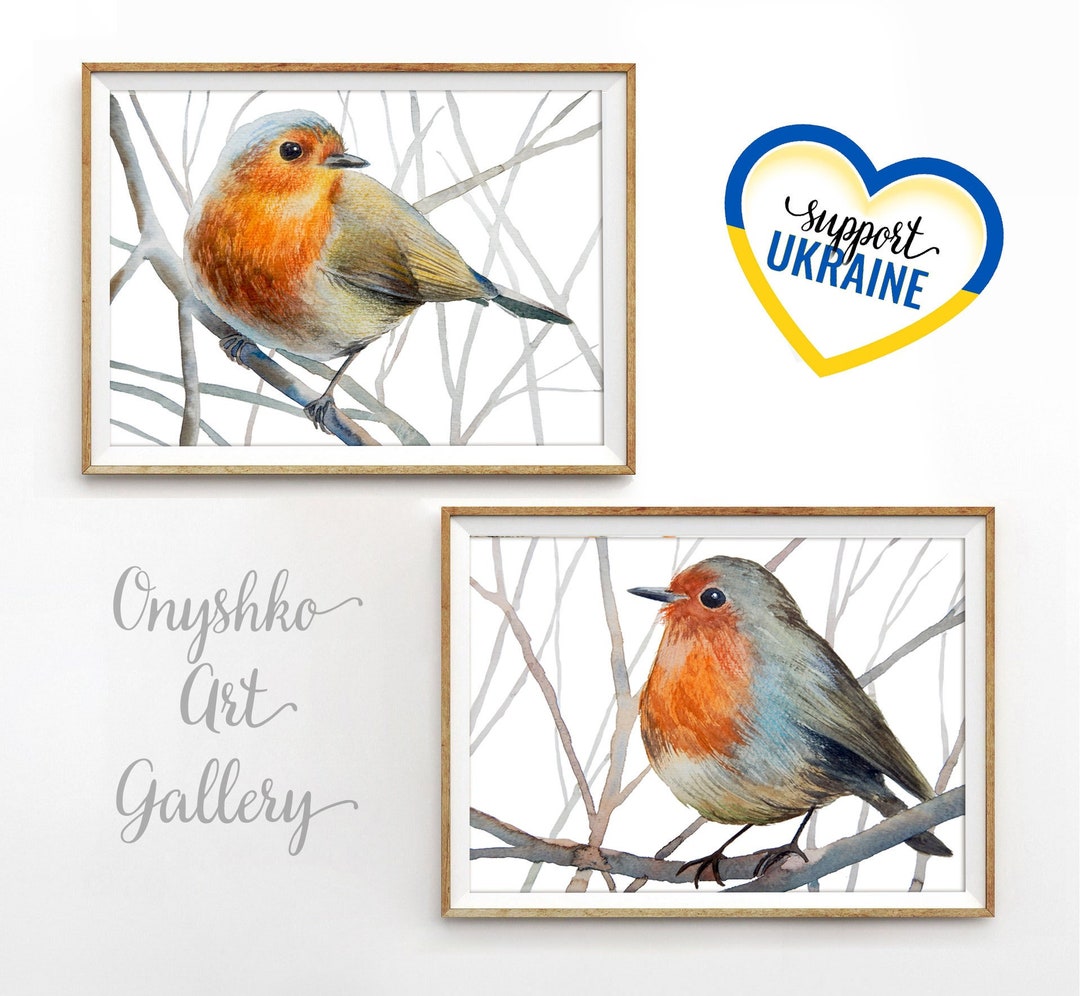 Impresión de pájaros Orande, Conjunto de 2 Robins Print, 2 ofertas ...