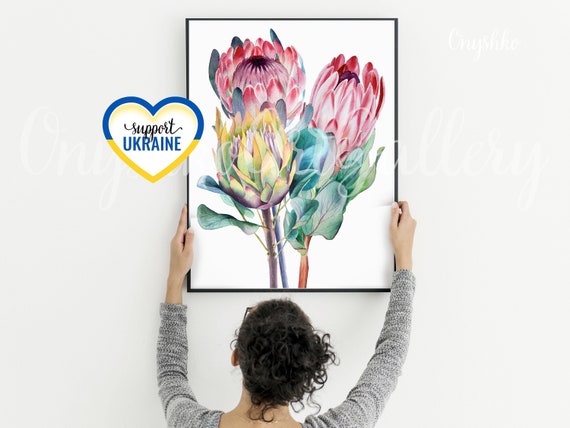 Digital Protea Buqet Print 3 Proteas Together Hand Painted - Etsy