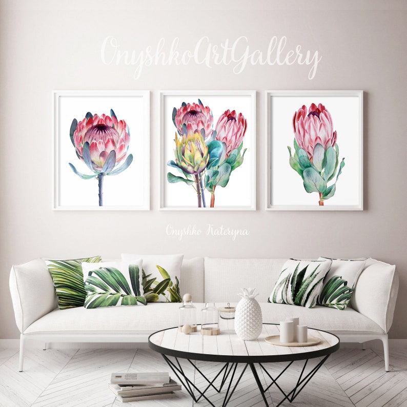 Digital Protea Buqet Print 3 Proteas Together Hand Painted - Etsy