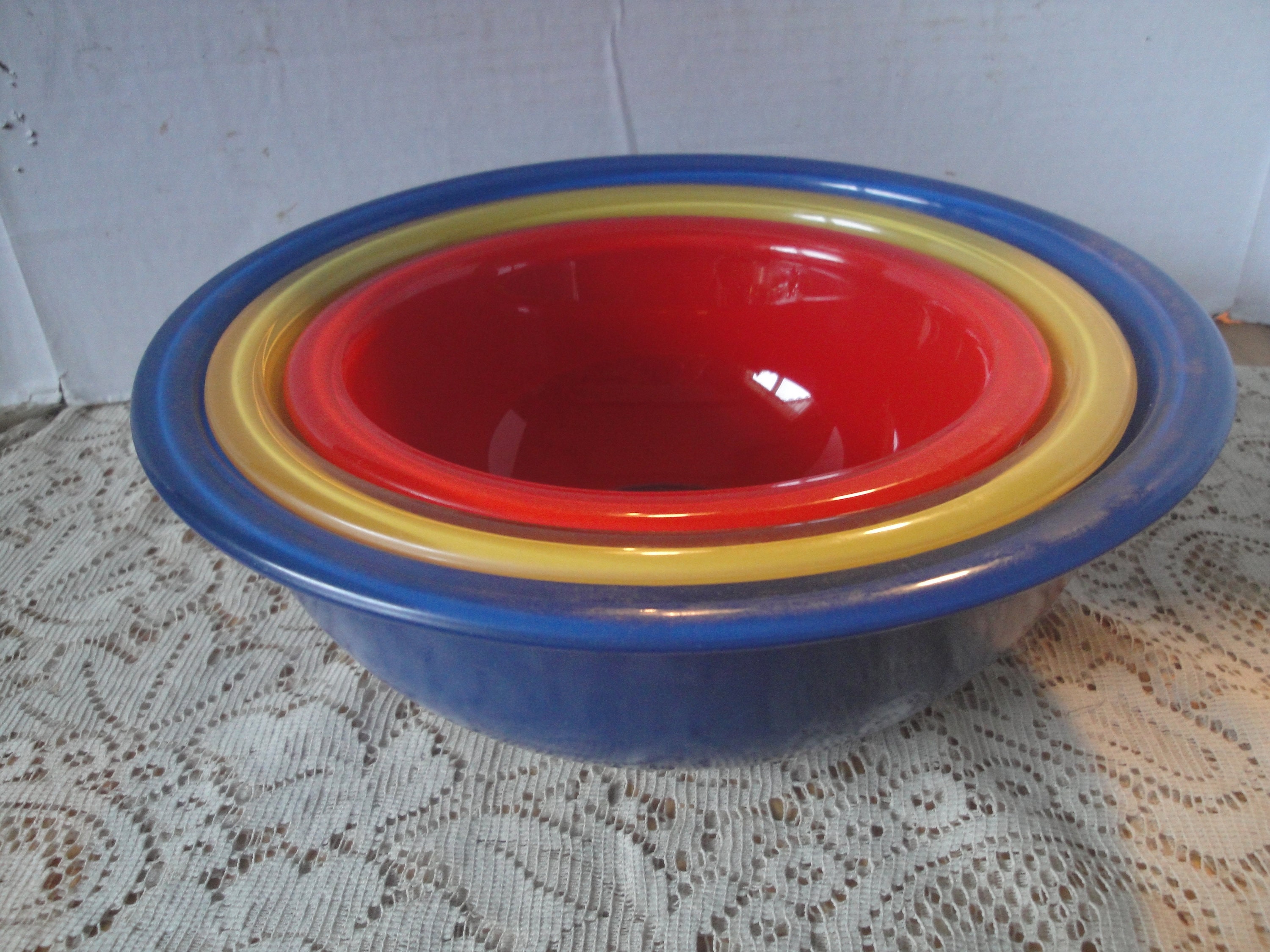 Pyrex Corning Retro Clear Bottom Blue Yellow Red Colored - Etsy